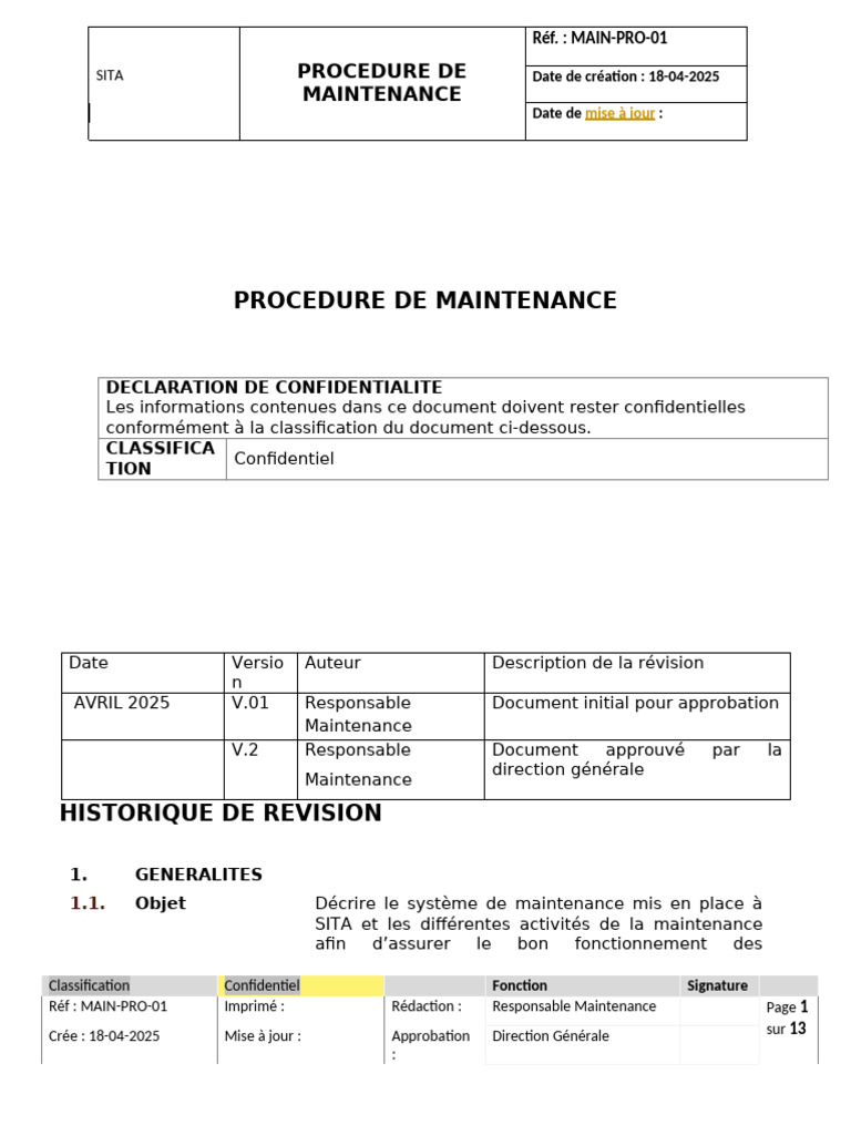 Procédure de Maintenance SITA 2025 | PDF | Sécurité | Inventaire