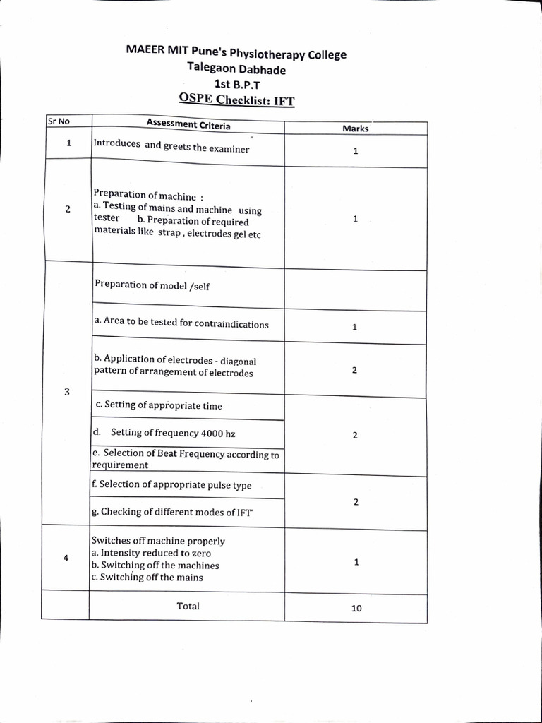 IFT OSPE Checklist | PDF