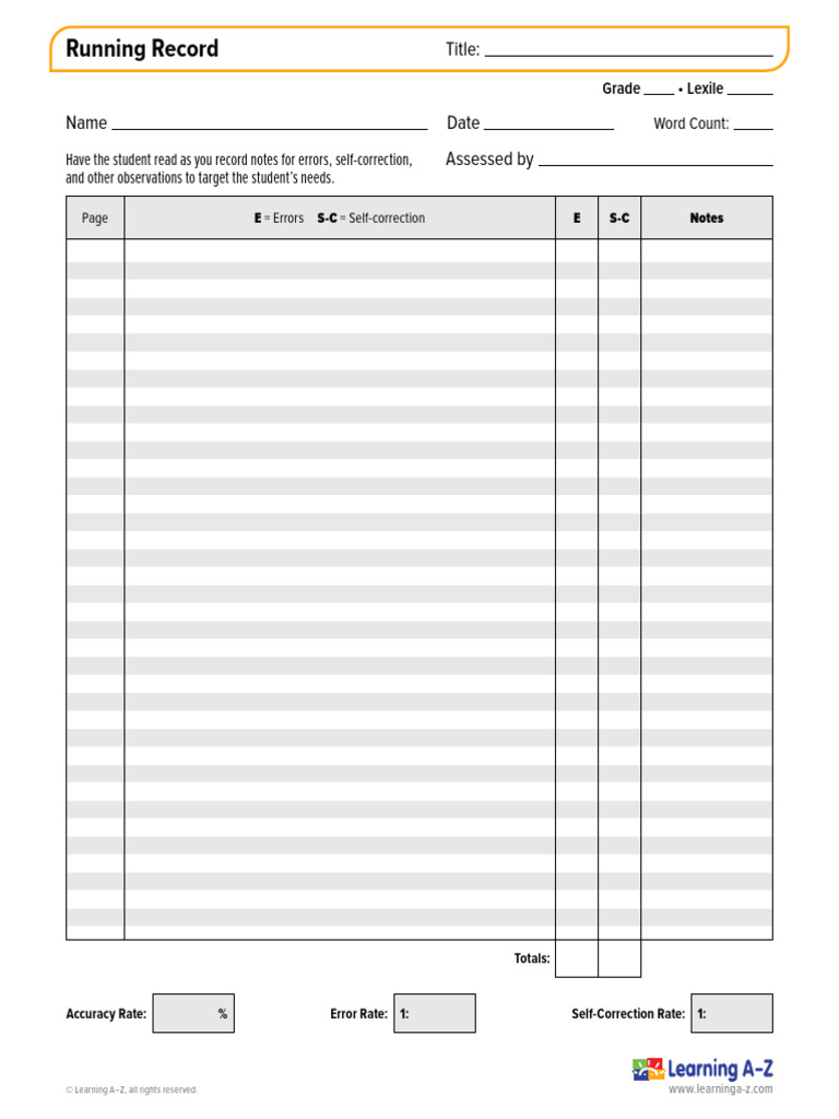 Blank Running Record Form | PDF