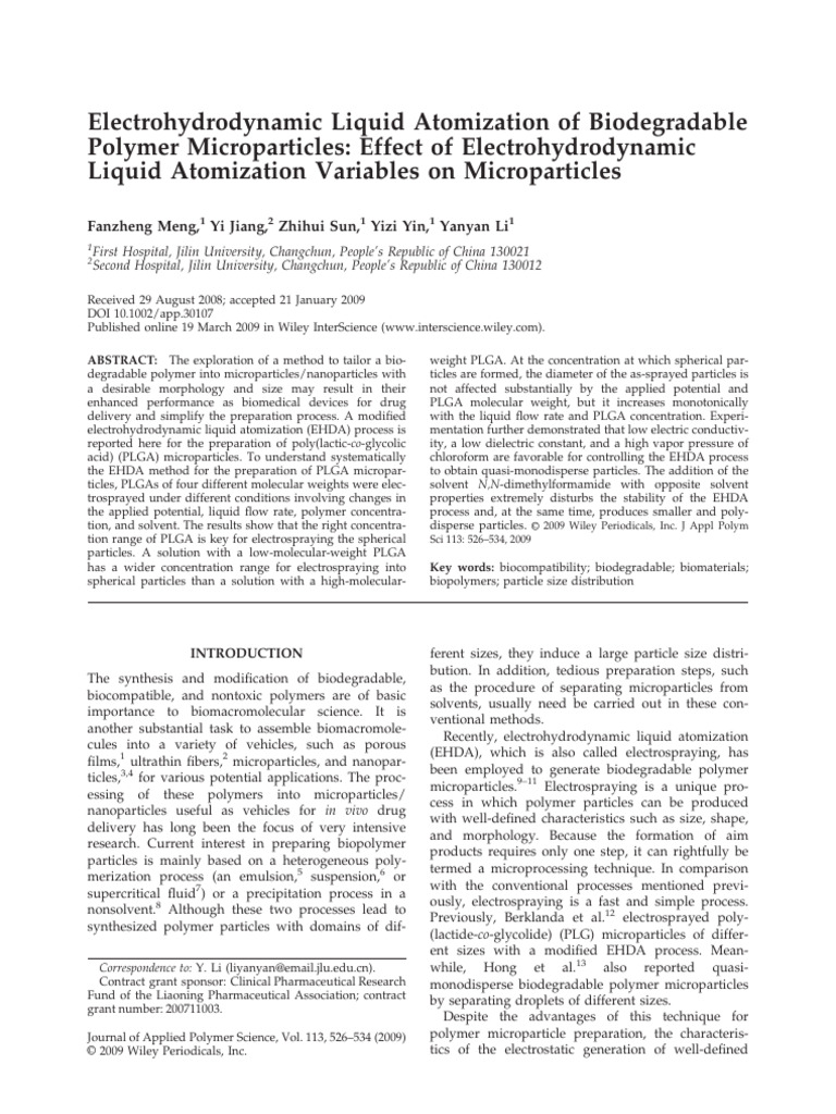 Liquid Atomization PLGA | PDF | Nanoparticle | Electrospray Ionization