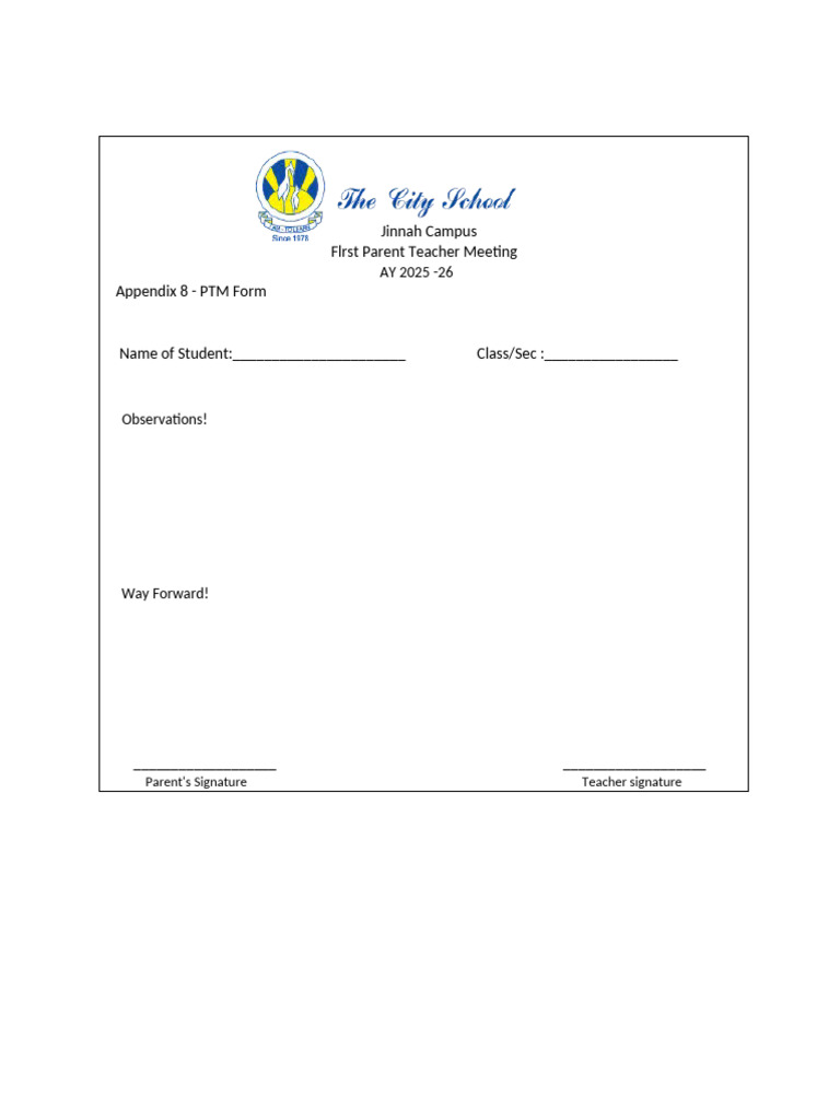 Appendix 8 - PTM Form Name of Student | PDF