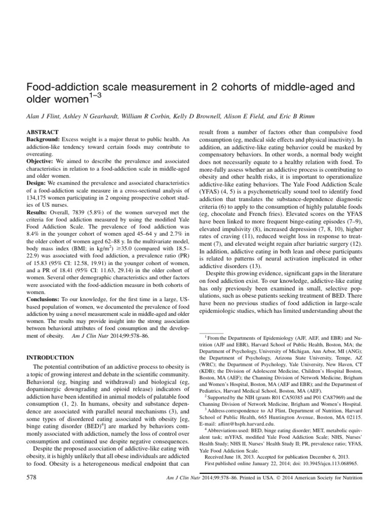 Food Addiction in Older Women Study | PDF | Food Addiction | Obesity