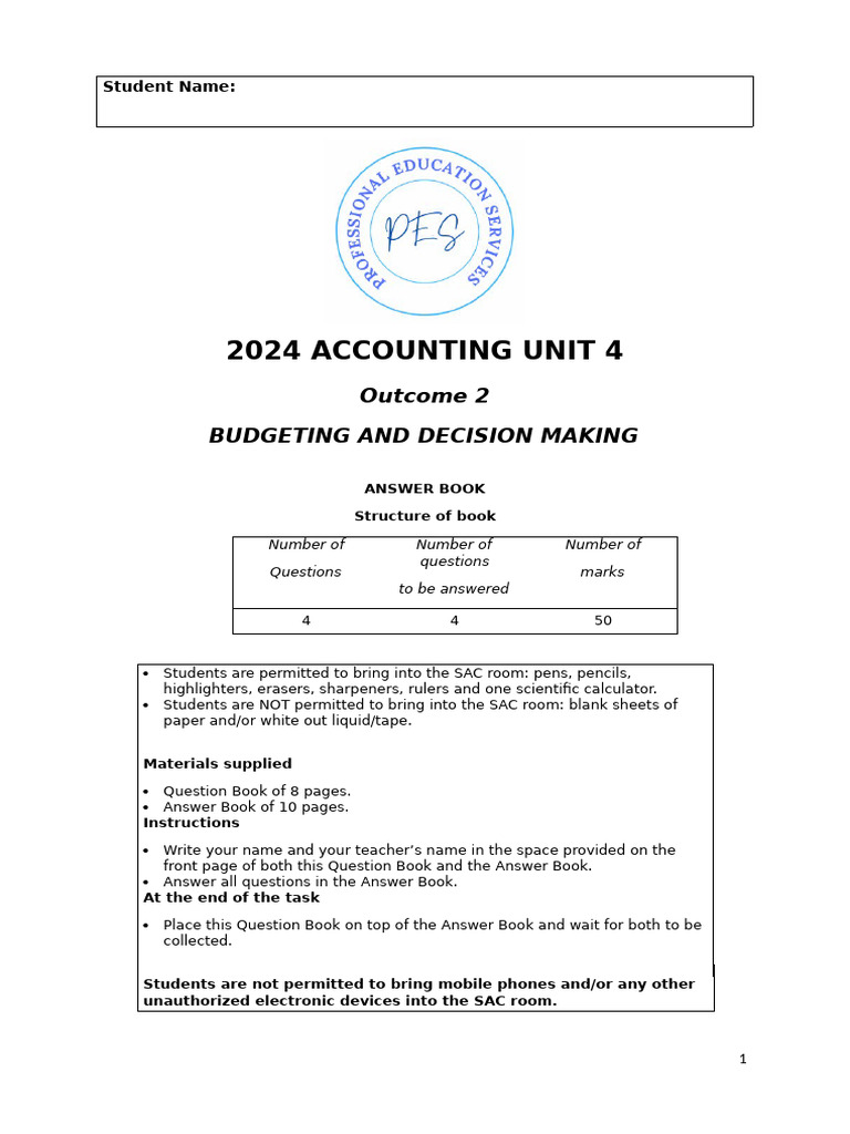 Unit 4 Outcome 2 Answer Book Final | PDF