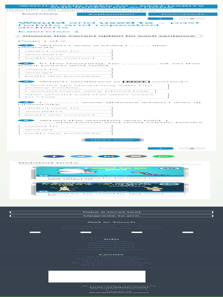 Past Habits: Would vs. Used To | PDF