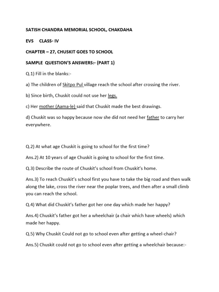 Chuskit Goes to School: EVS Class IV Q&A | PDF