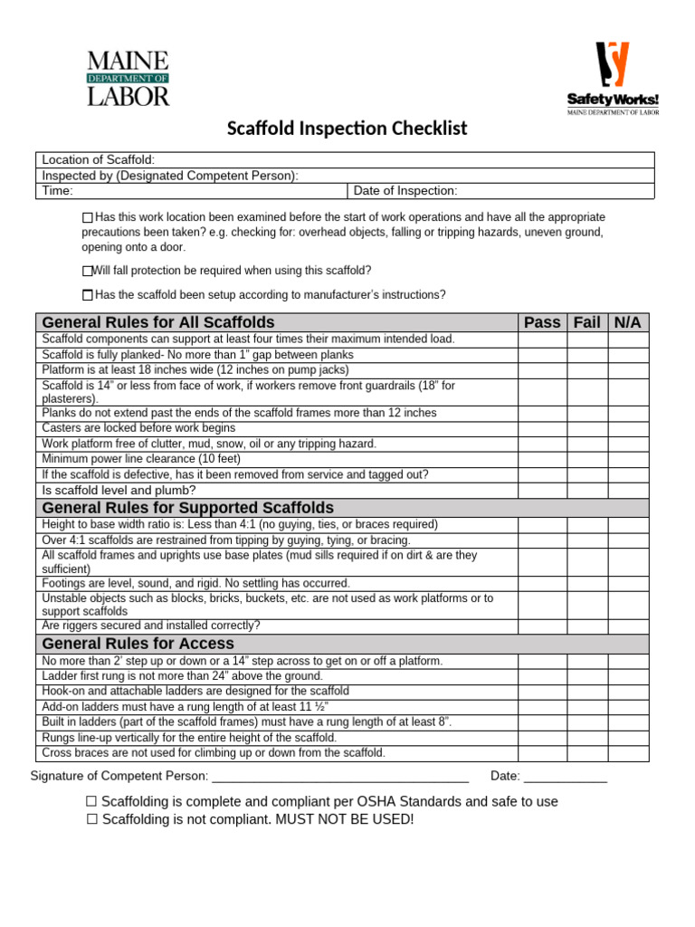 Scaffolding Stairs Compliance Checklist | PDF | Scaffolding | Ladder