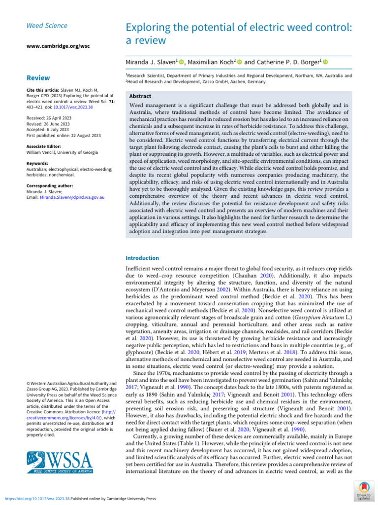 Exploring The Potential of Electric Weed Control A Review (1 ...