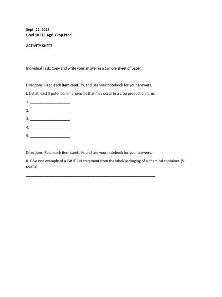 Grade 10 Tle Activity Sheet Sept. 22 2025 | PDF