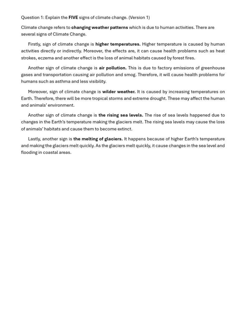Signs of Climate Change Essay (Updated) | PDF | Climate Change | Sea ...