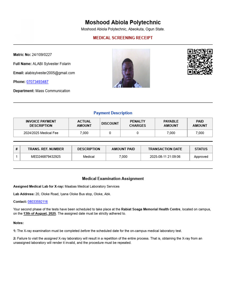 Student Medical Screening Documents | PDF | Medical Specialties ...