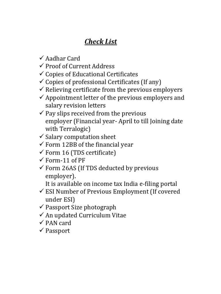 Joining Checklist - Exp | PDF