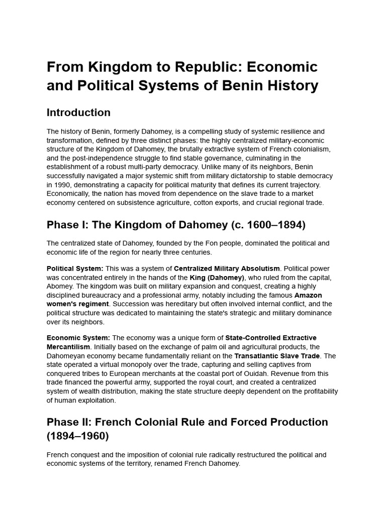From Kingdom To Republic - Economic and Political Systems of Benin ...