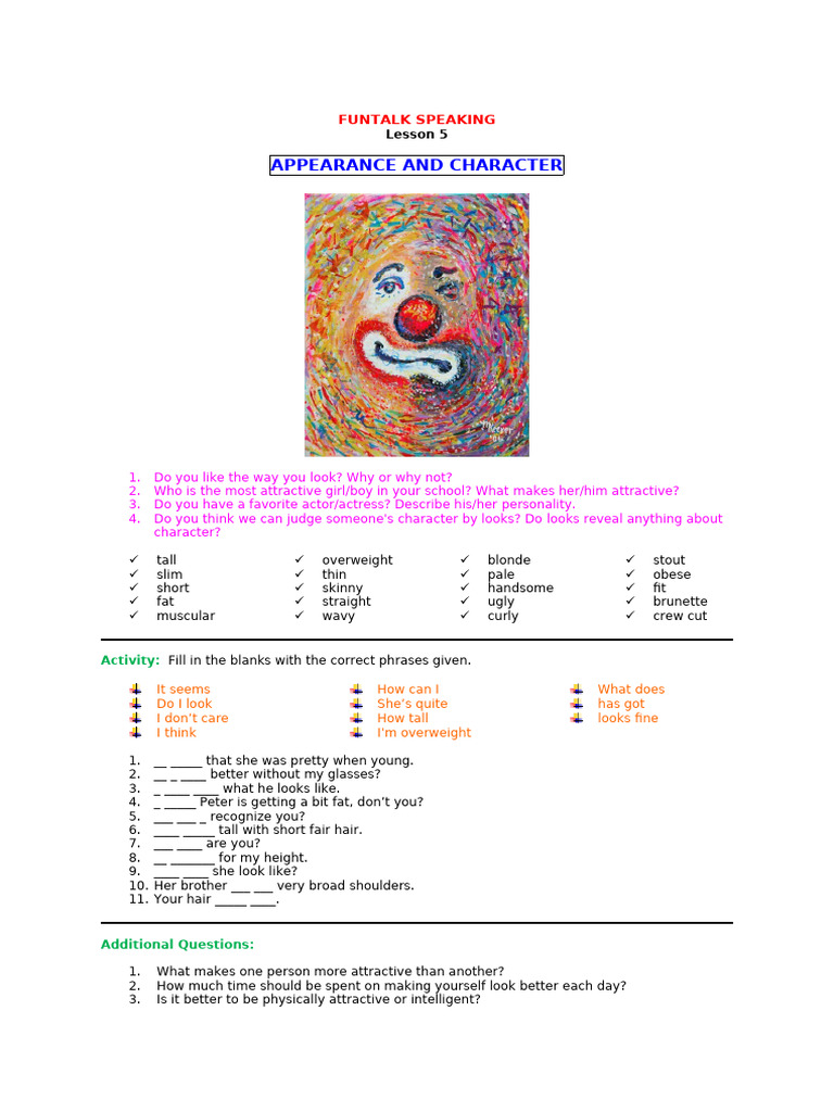 Lesson 5 - Appearance and Character | PDF