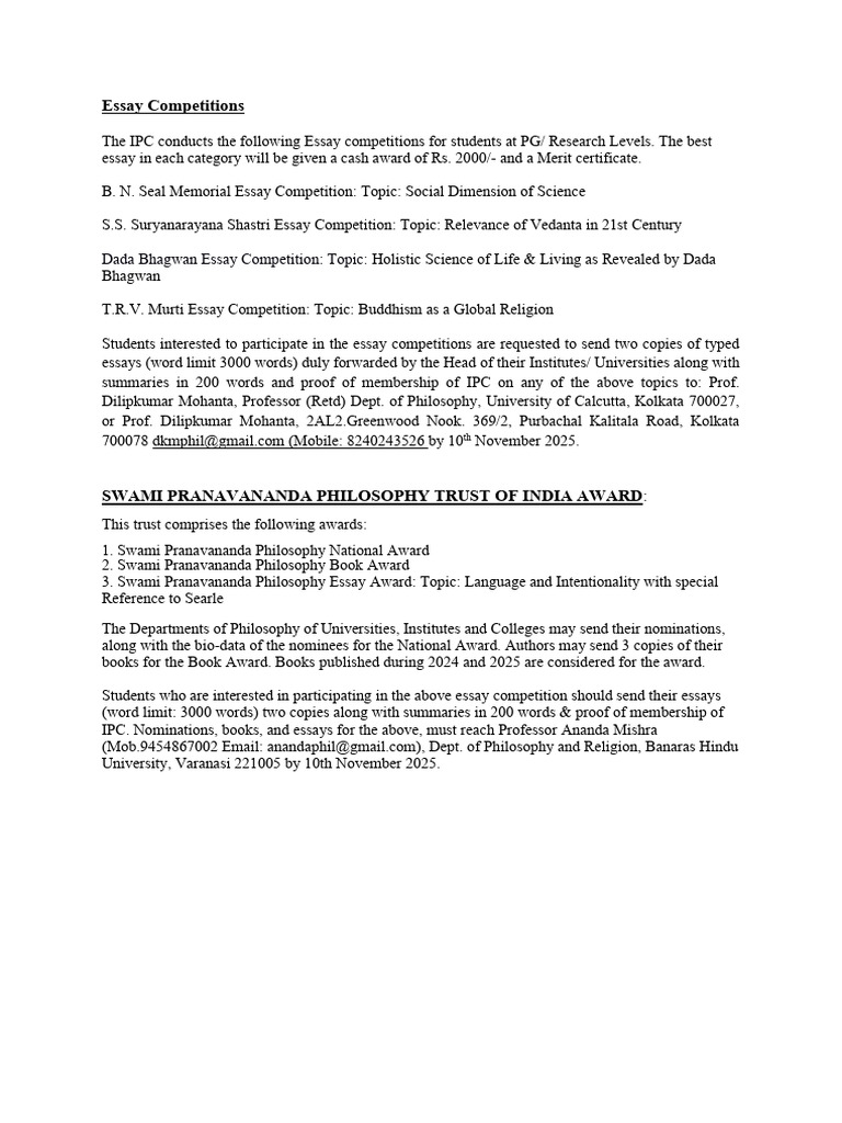 2025 Essay Competitions for Students | PDF