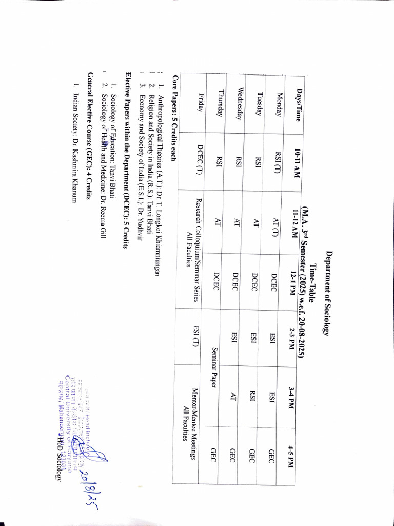 Time Table 3rd Semester | PDF