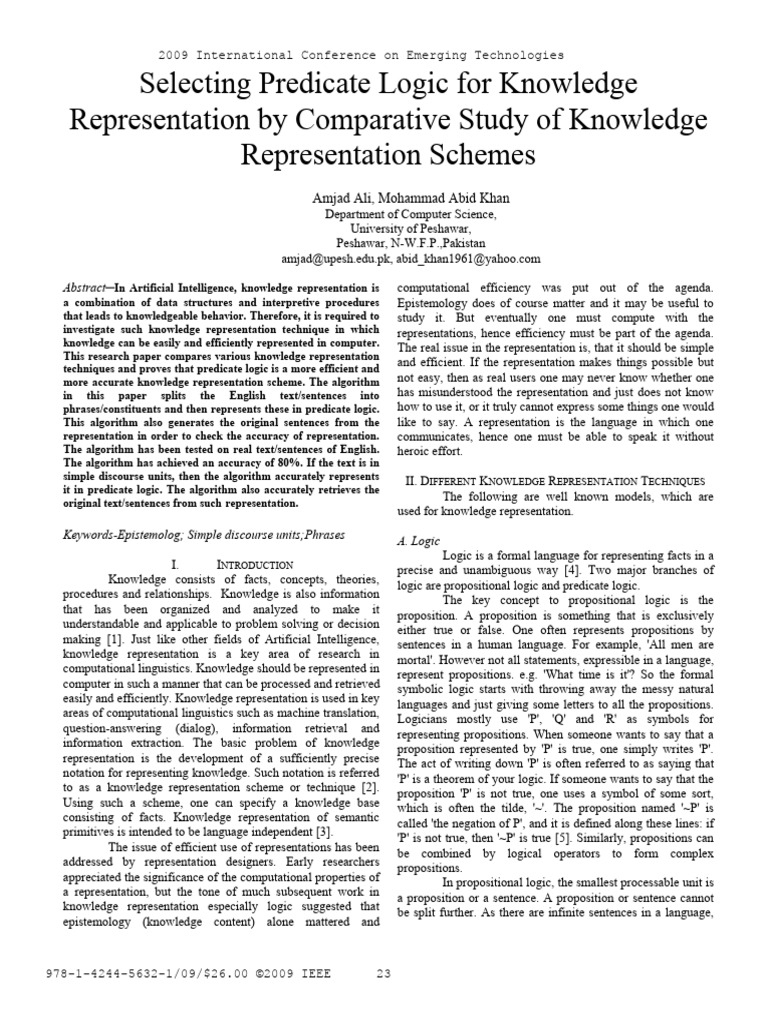 Selecting Predicate Logic For Knowledge Representation by Comparative Study of Knowledge ...