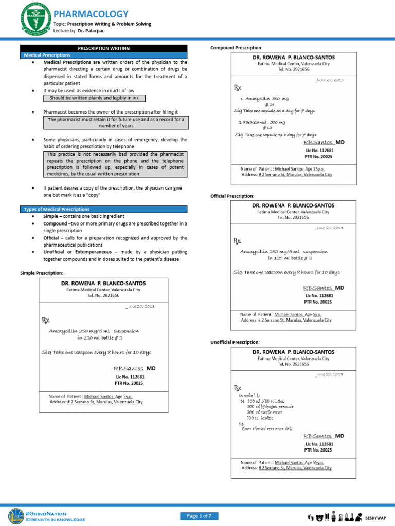 Pharmacology - Prescription Writing - Problem Solving | PDF | Medical ...