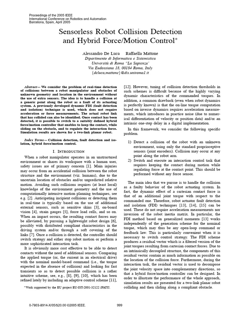 Sensorless Robot Collision Detection Techniques | PDF | Force | Tangent