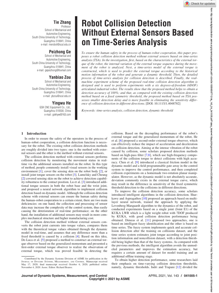 Robot Collision Detection Without External Sensors Based On Time Series