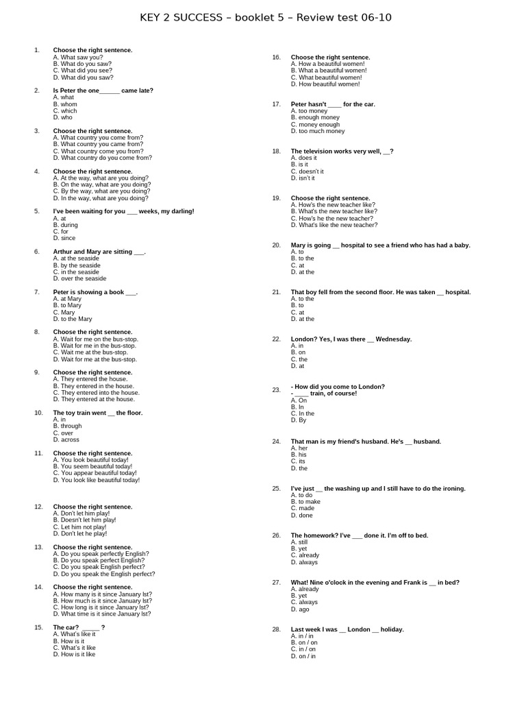 Key To Success - Booklet 5 - Review Test 06-10 | PDF | Chess Theory | Chess