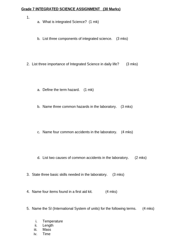 Grade 7 Integrated Science Assignment | PDF | Numbers | Area