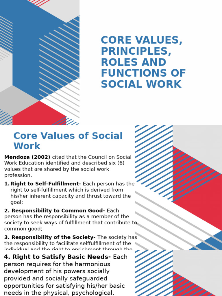 Core Values, Principles, Roles and Functions of Social Work | PDF ...
