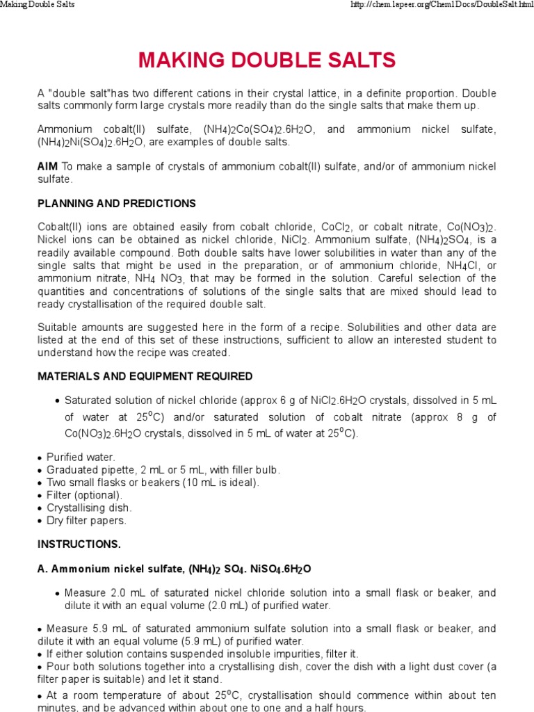 Making Double Salts | Download Free PDF | Salt (Chemistry ...