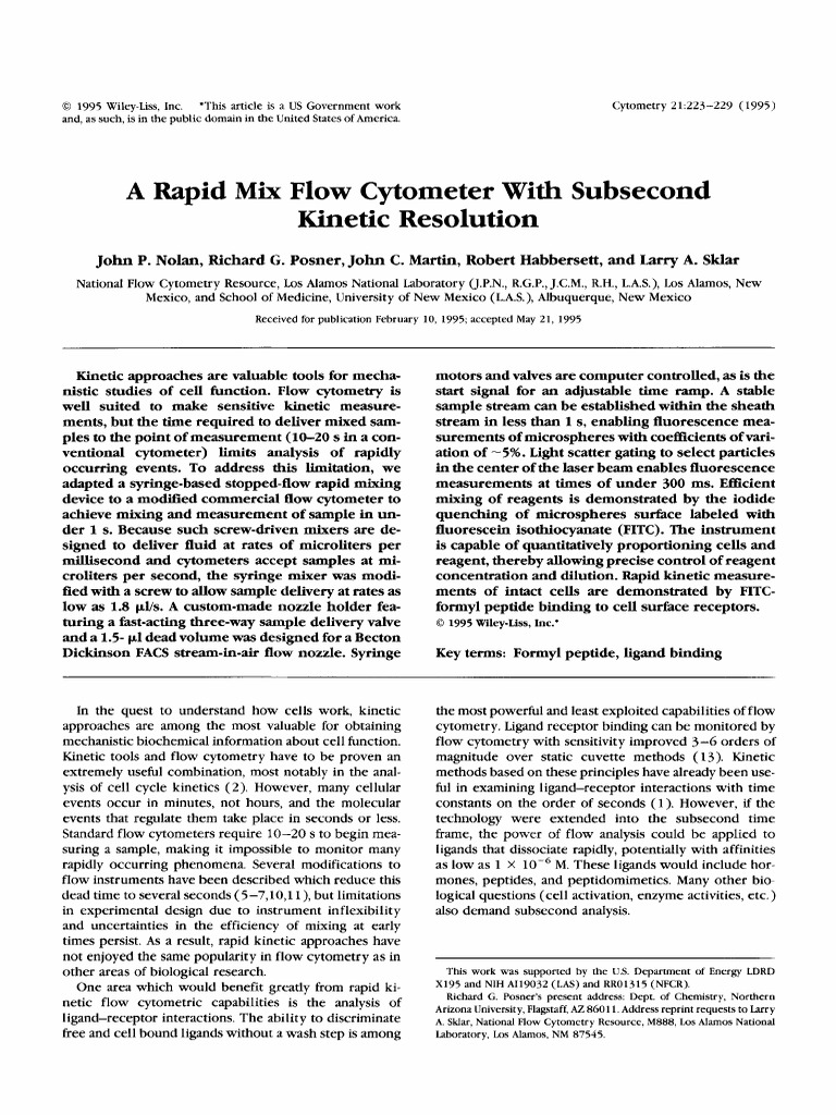 A Rapid Mix Flow Cytometer With Subsecond Kinetic Resolution | PDF ...