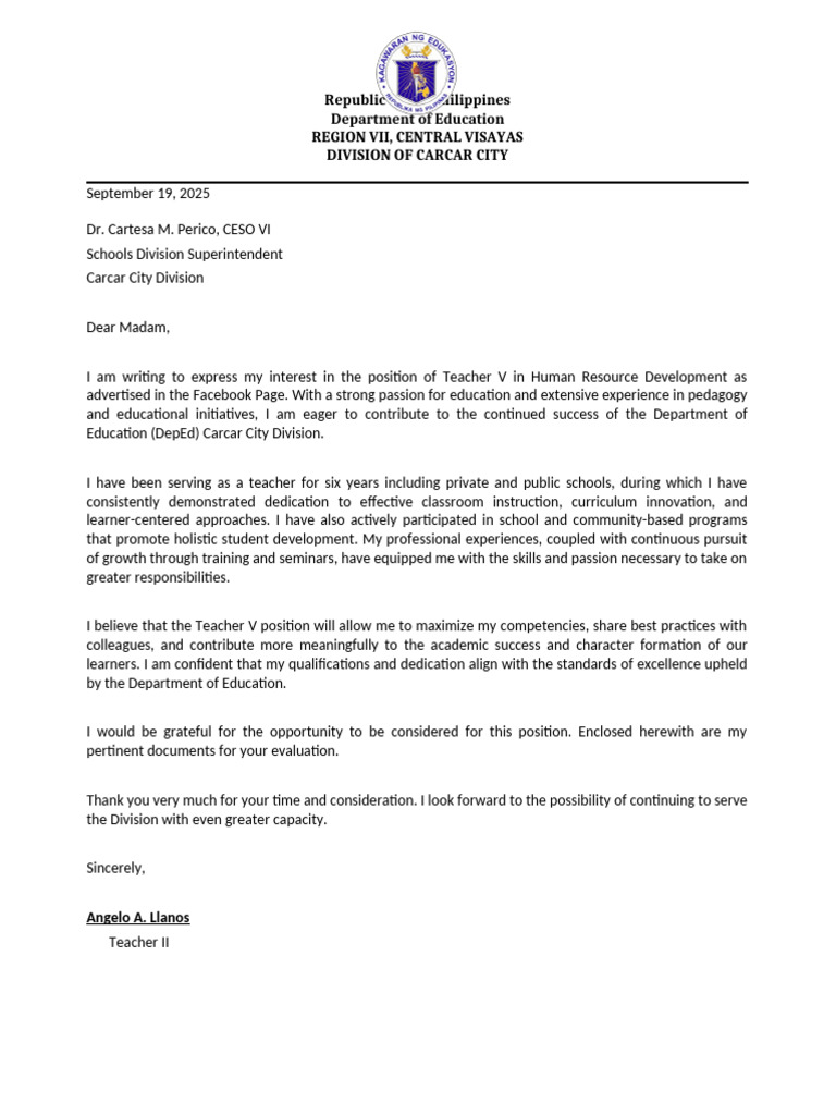 Application Letter TEACHER5 | PDF