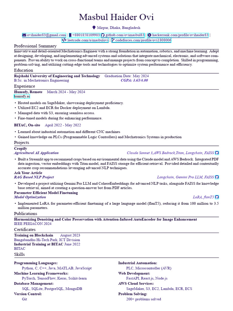 RESUME Masbul Haider Ovi | PDF | Automation | Programmable Logic Controller