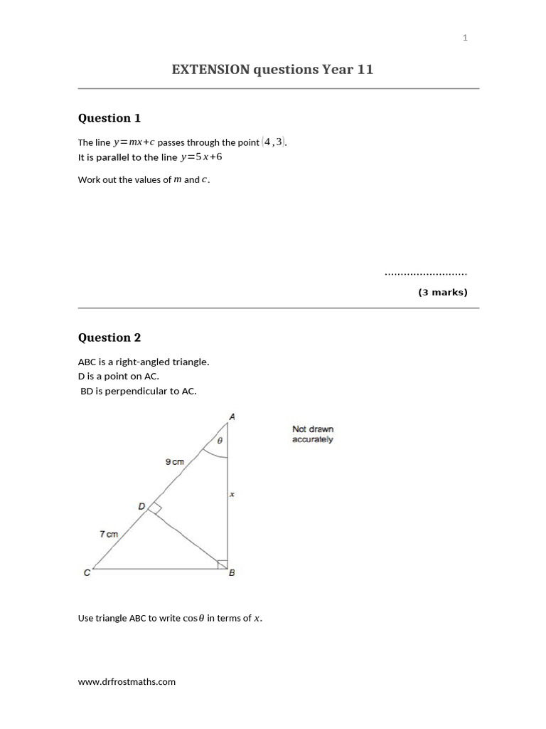 Activity 1 - GCSE Stretch Further Maths Questions With Answers | PDF ...