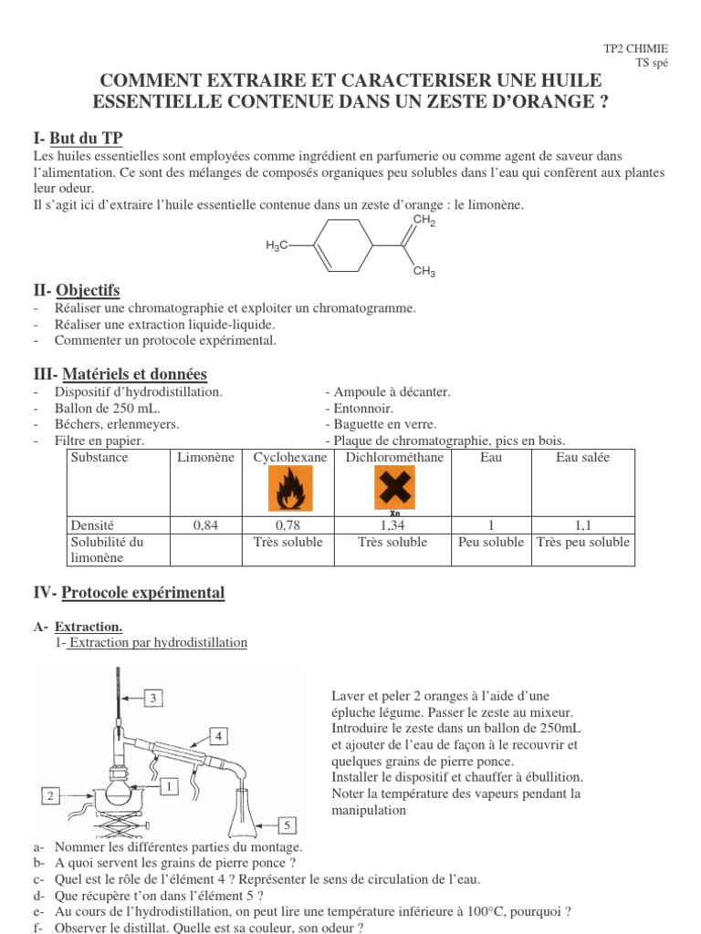 TP 2 Extraction Huile Essentielle | PDF | Solvant | Huile essentielle