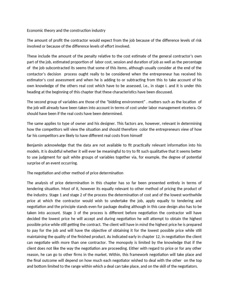 Economic Theory in Construction Bidding | PDF | Negotiation | Profit ...