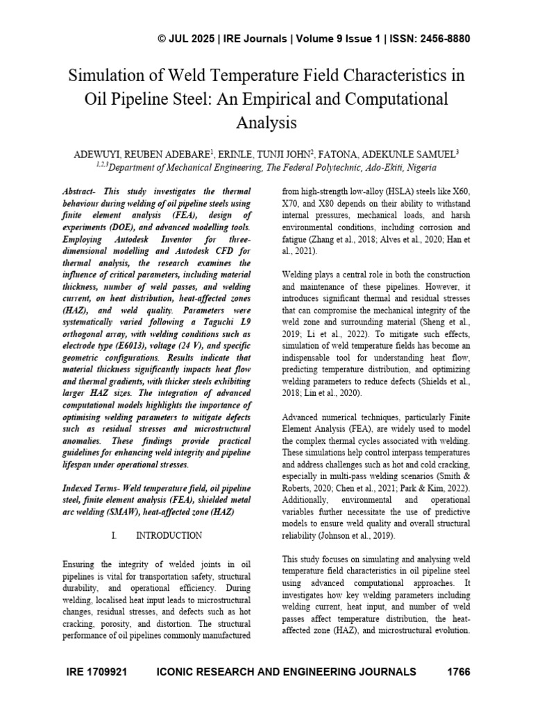 Simulation of Weld Temperature Field Characteristics in Oil Pipeline ...