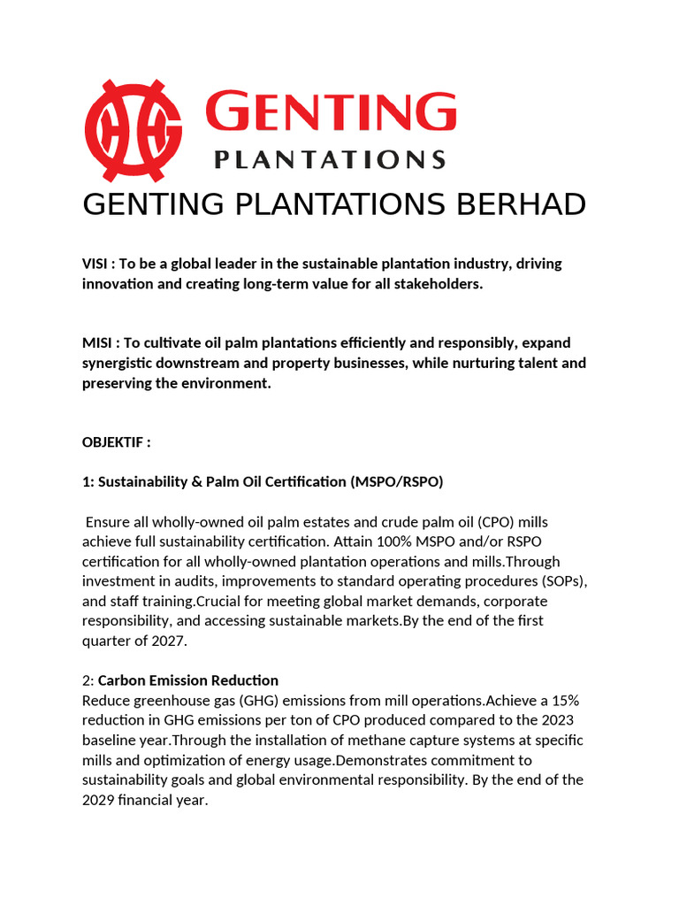 Genting Plantations Berhad Overview | PDF | Natural Environment ...
