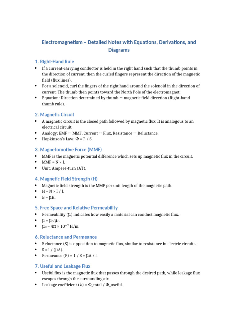 Electromagnetism Notes with Equations | PDF | Electromagnetism ...