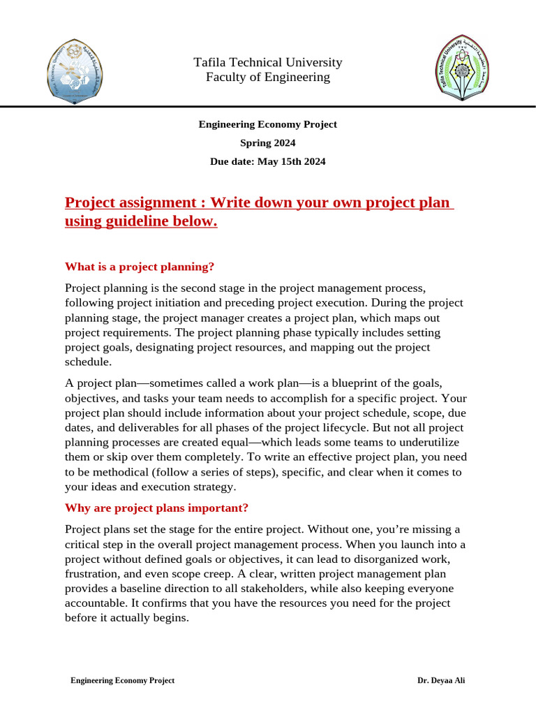Engineering Economy Project Plan Guide | PDF | Project Management ...