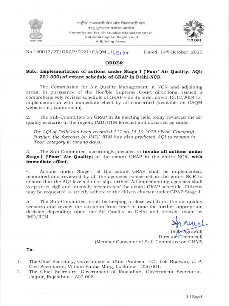 Delhi-NCR Air Quality Action Order | PDF