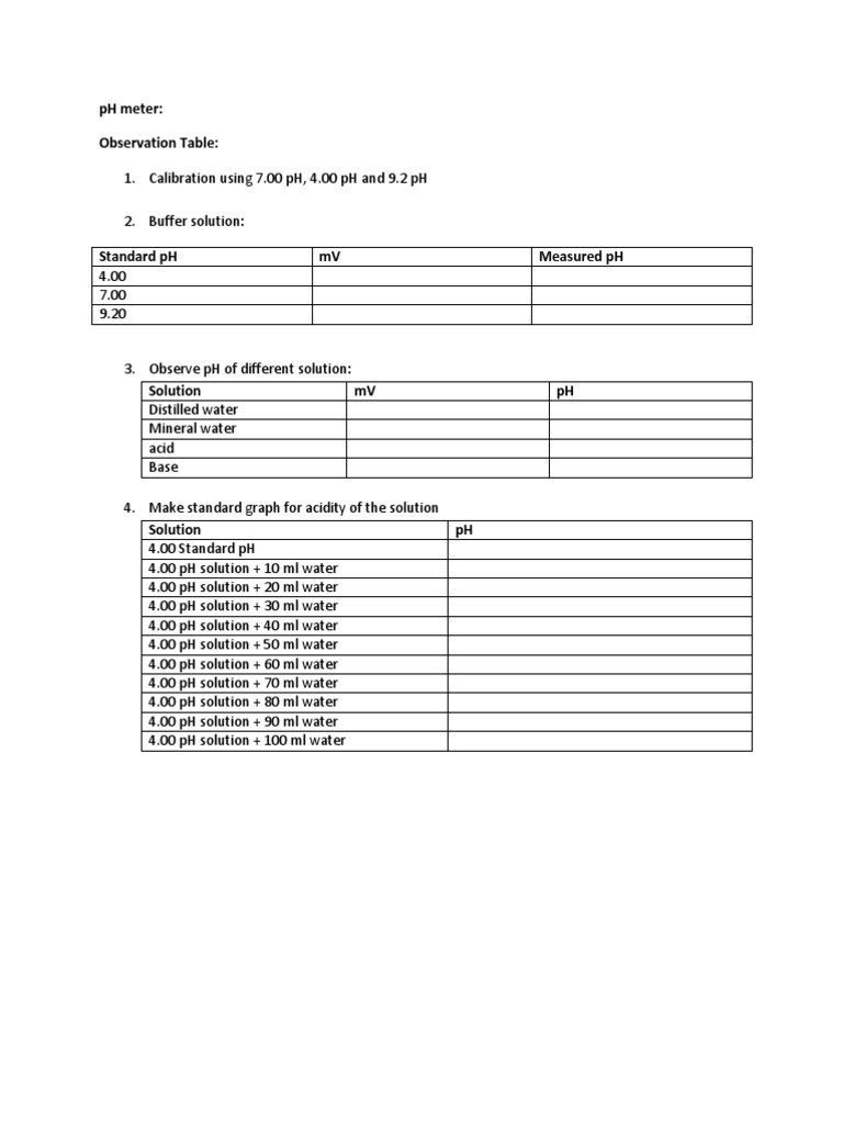 pH Meter Observation and Calibration Guide | PDF | Ph | Analysis