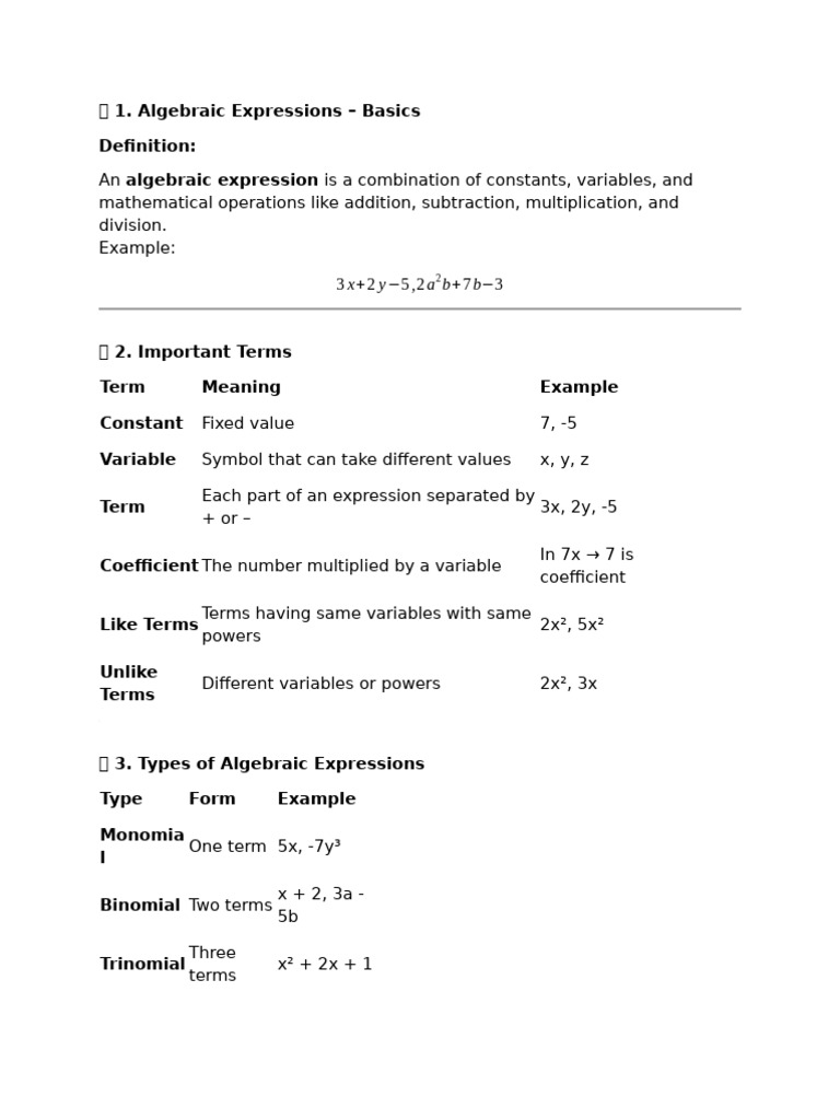 Algebraic Expressions Factorization Pdf Factorization