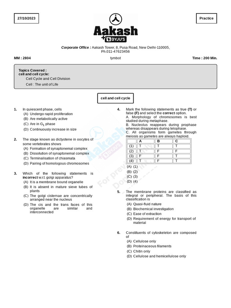 Cell and Cell Cycle Cms 700 QST | PDF | Mitosis | Meiosis