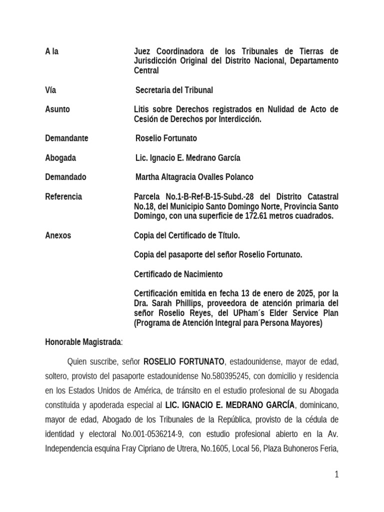 LItis Sobre Derechos Registrados en Nulidad de Acto de Cesión ROSELIO ...