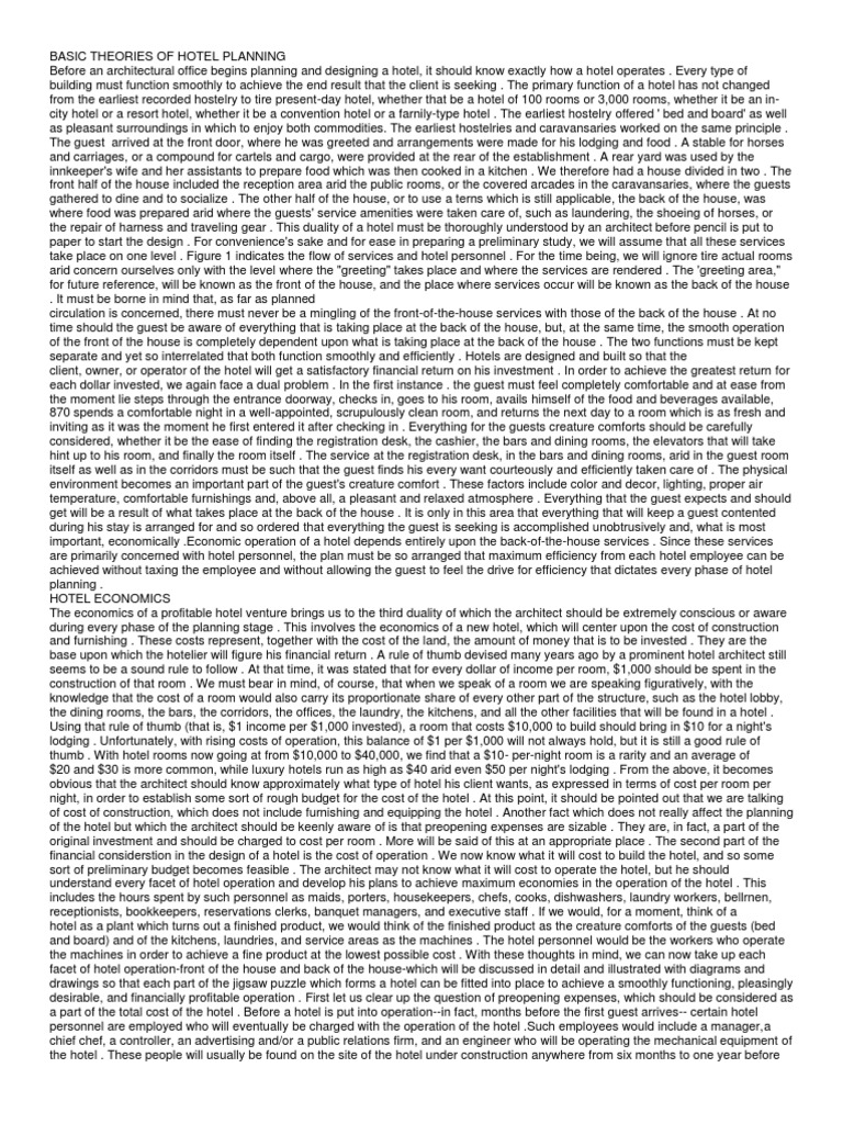 Basic Theories of Hotel Planning | PDF | Tableware | Bar