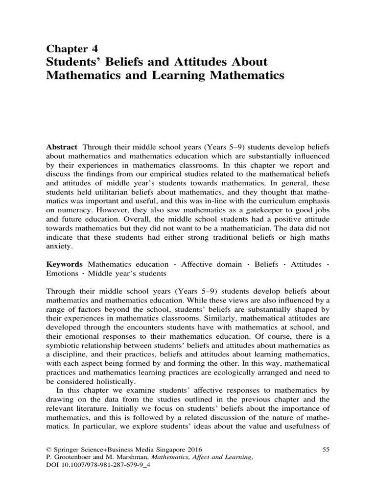 Grootenboer and Marshman - 2016 - Students' Beliefs and Attitudes About ...