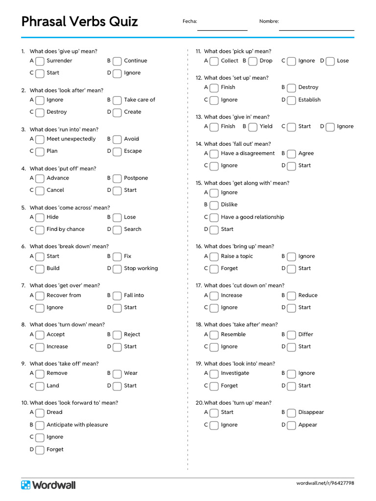 Phrasal Verbs Quiz Cuestionario | PDF | Chess | Chess Theory