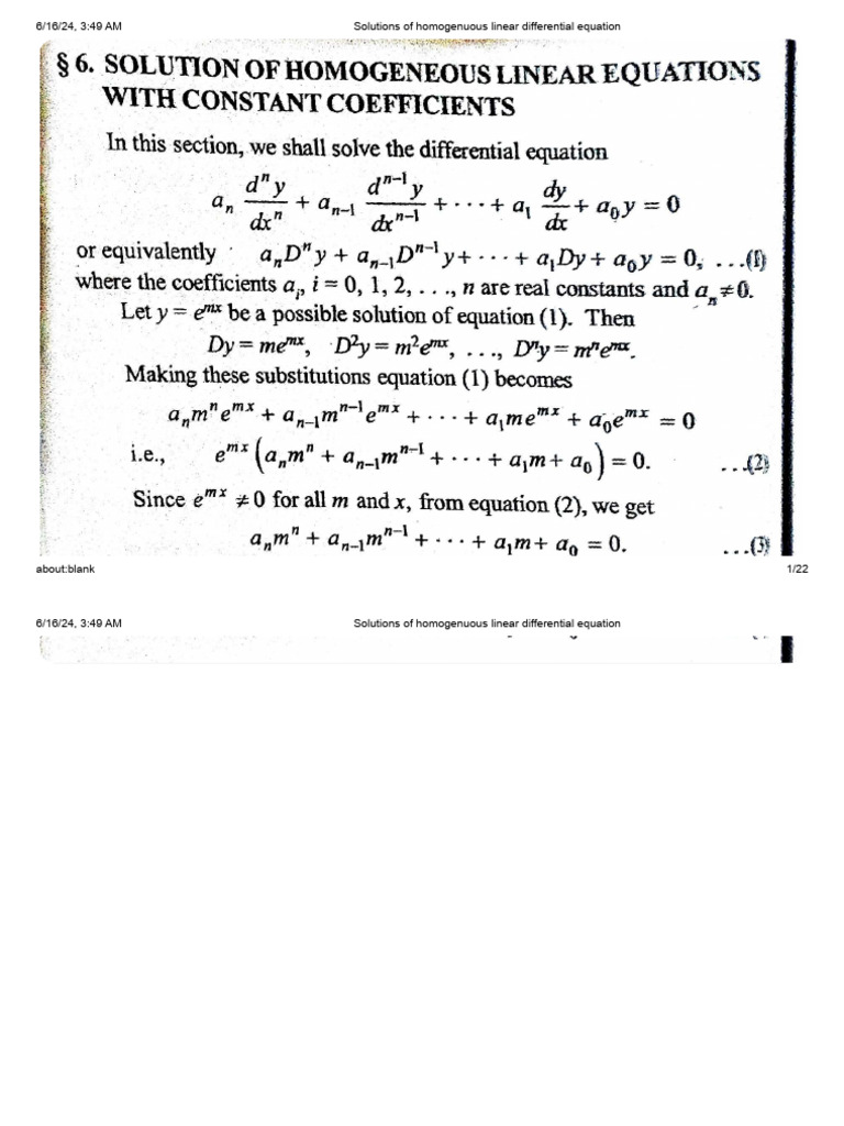 Homogeneous Linear Differential Equations | PDF | Differential Equations | Equations