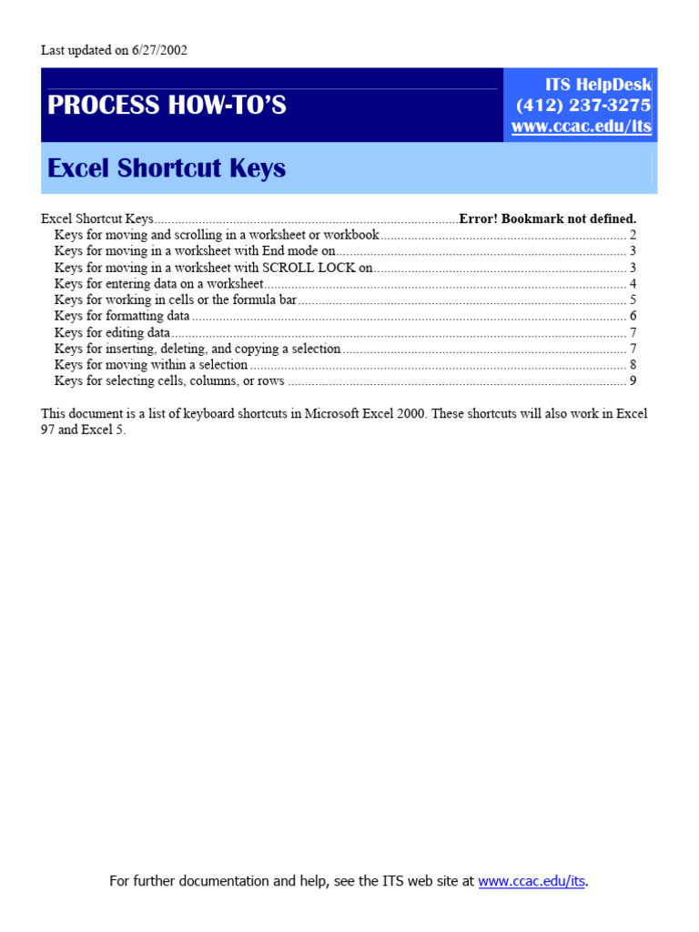 Excel Shortcut Keys | PDF | Microsoft Excel | Worksheet