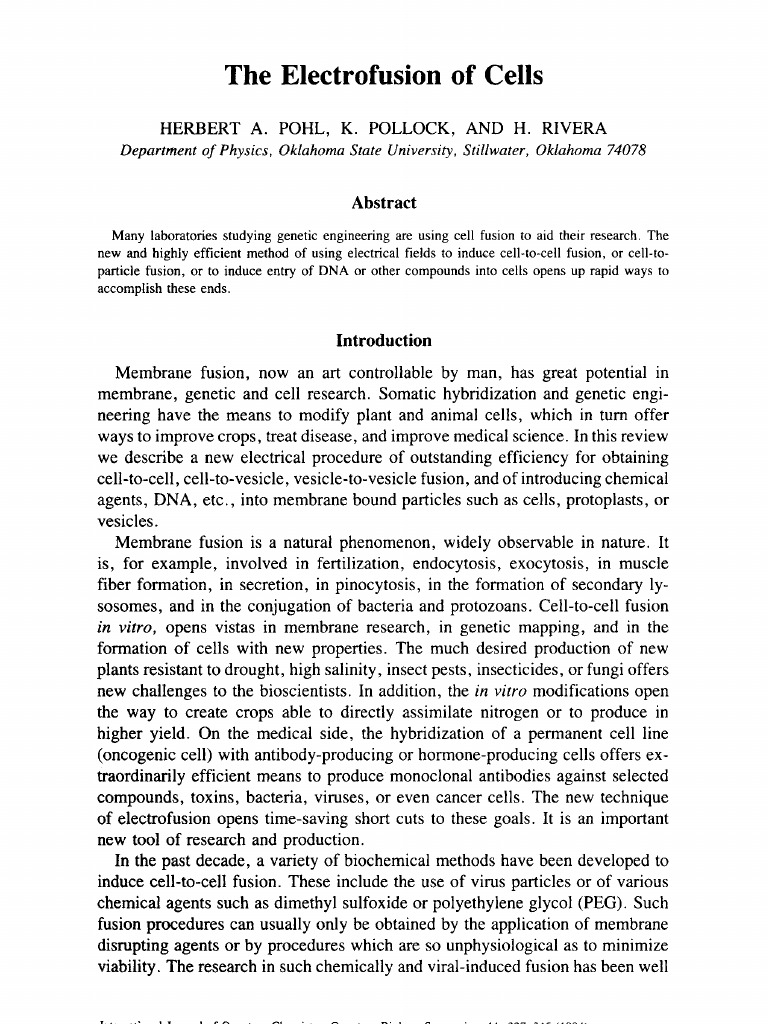 The Electrofusion of Cells POHL | PDF | Dielectric | Capacitor