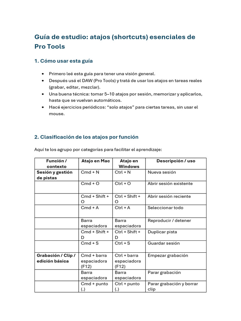 Guia Shortcuts Pro Tools | PDF | Informática