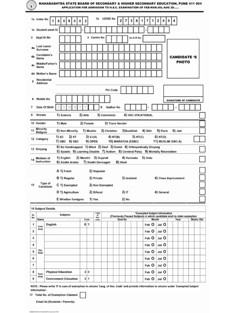 HSC Exam Form | PDF